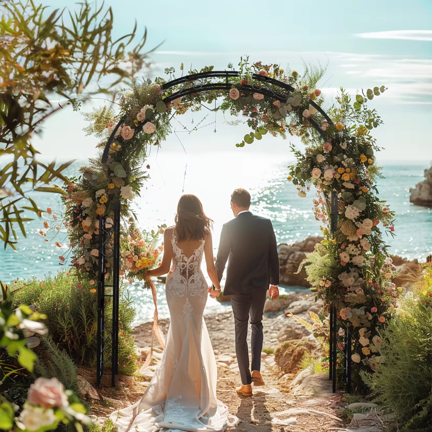 DNGZJAO Garden Arch Black Sturdy Metal Iron Arbor Courtyard Cast ...