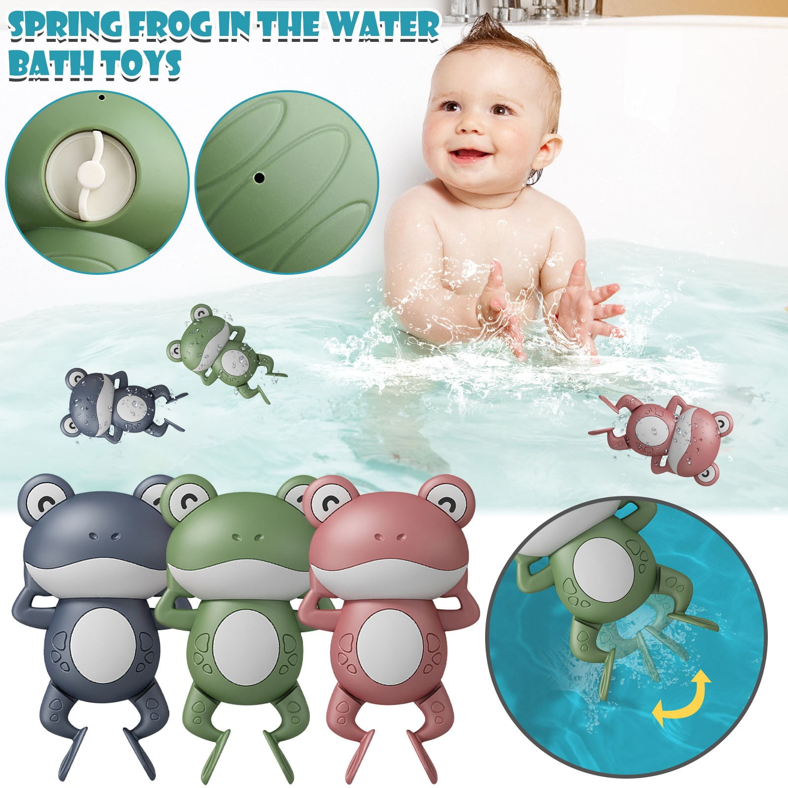 DNHAQB 3Pcs Wind Up Bath Frogs for Kids, Set of 3, Swimming Frog Toys in Assorted Colors, Frog ...