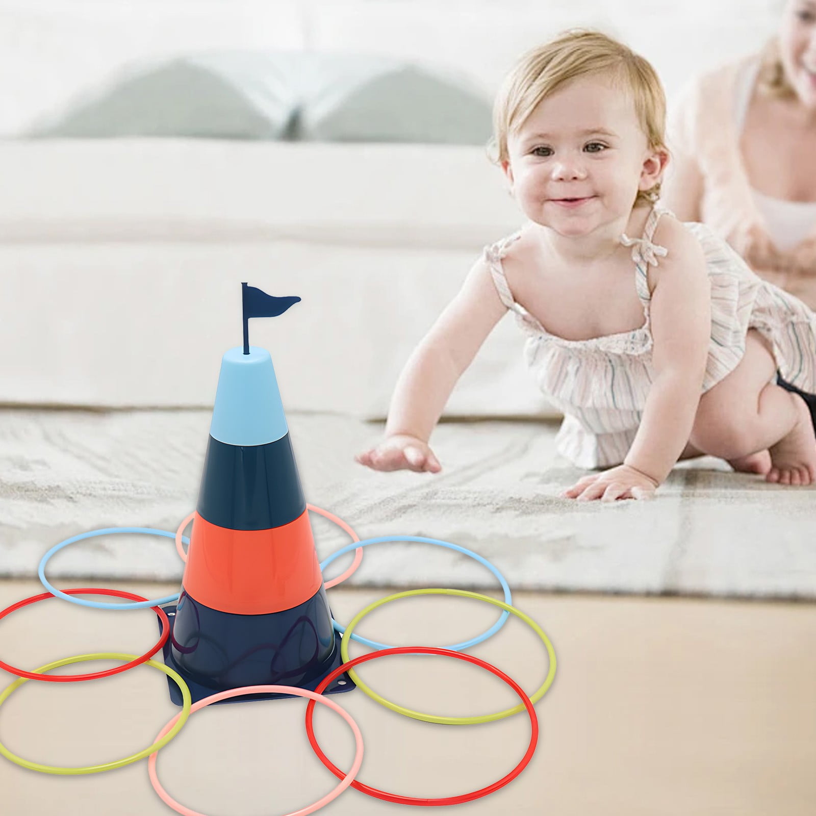 DNHAQB Parent-Child Game 1 Tower + 1 Flag + 8 Rings, Fun Outdoor ...
