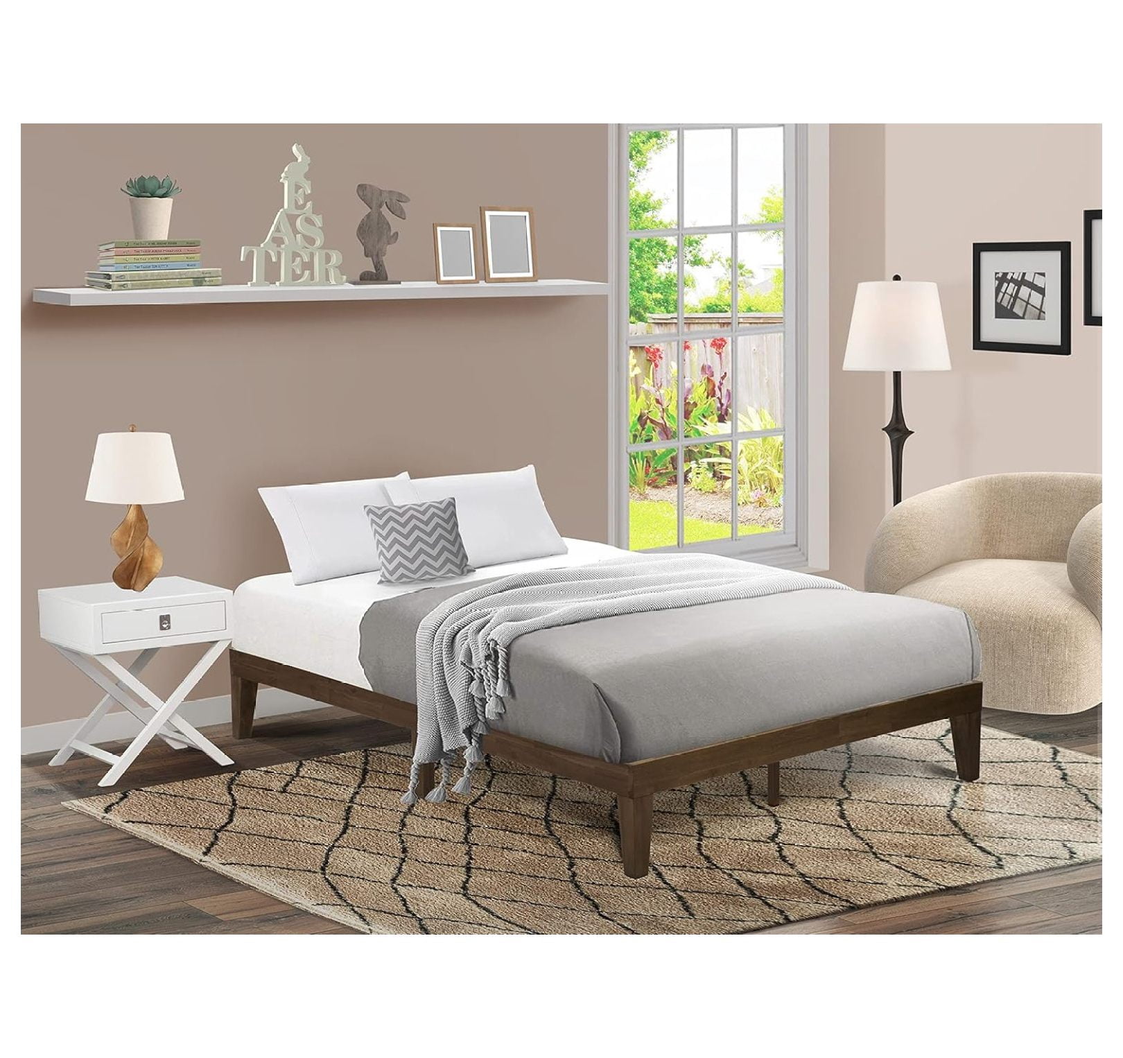 DNP-22-Q Queen Platform Bed Frame with 4 Solid Wood Legs and 2 Extra ...