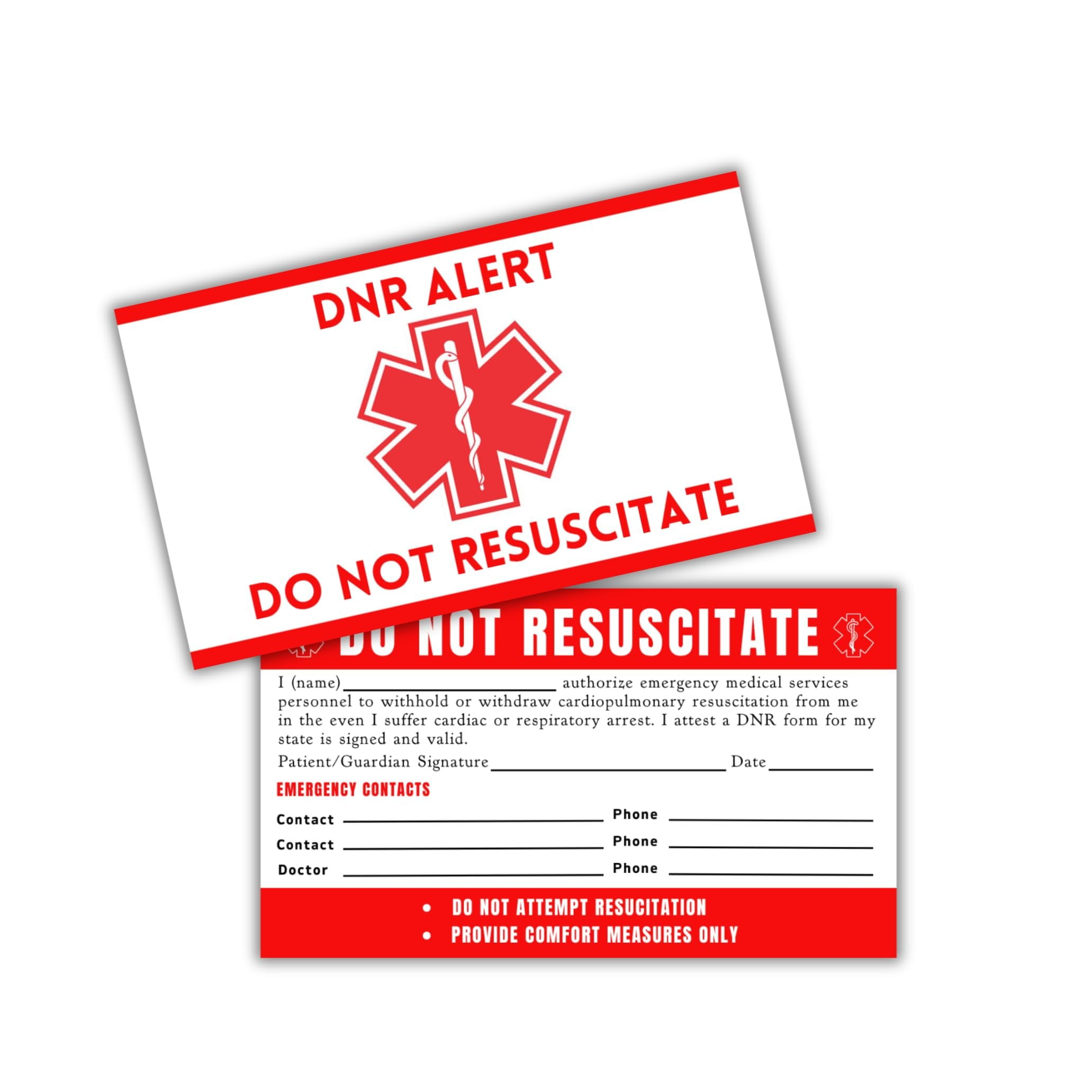 DNR Do Not Resuscitate Plastic Wallet Sized Card 5pk 2x3.5 ICE ...