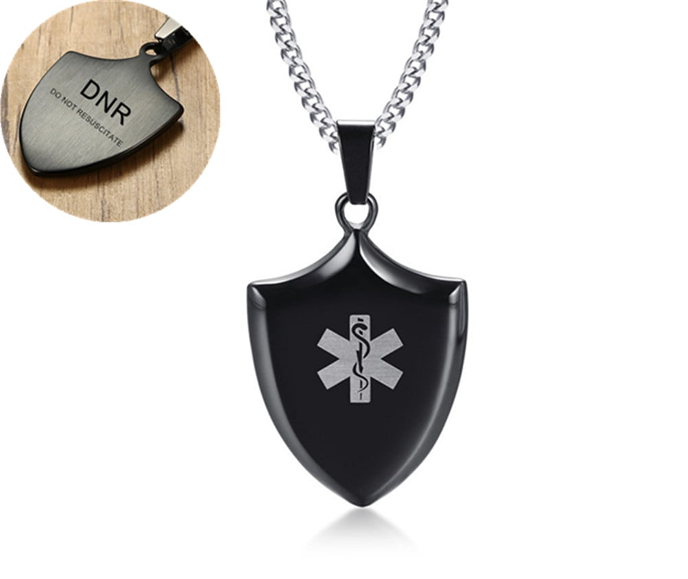 DNR Stainless Steel ICE SOS Personalized Medical Alert ID Shield Tag ...