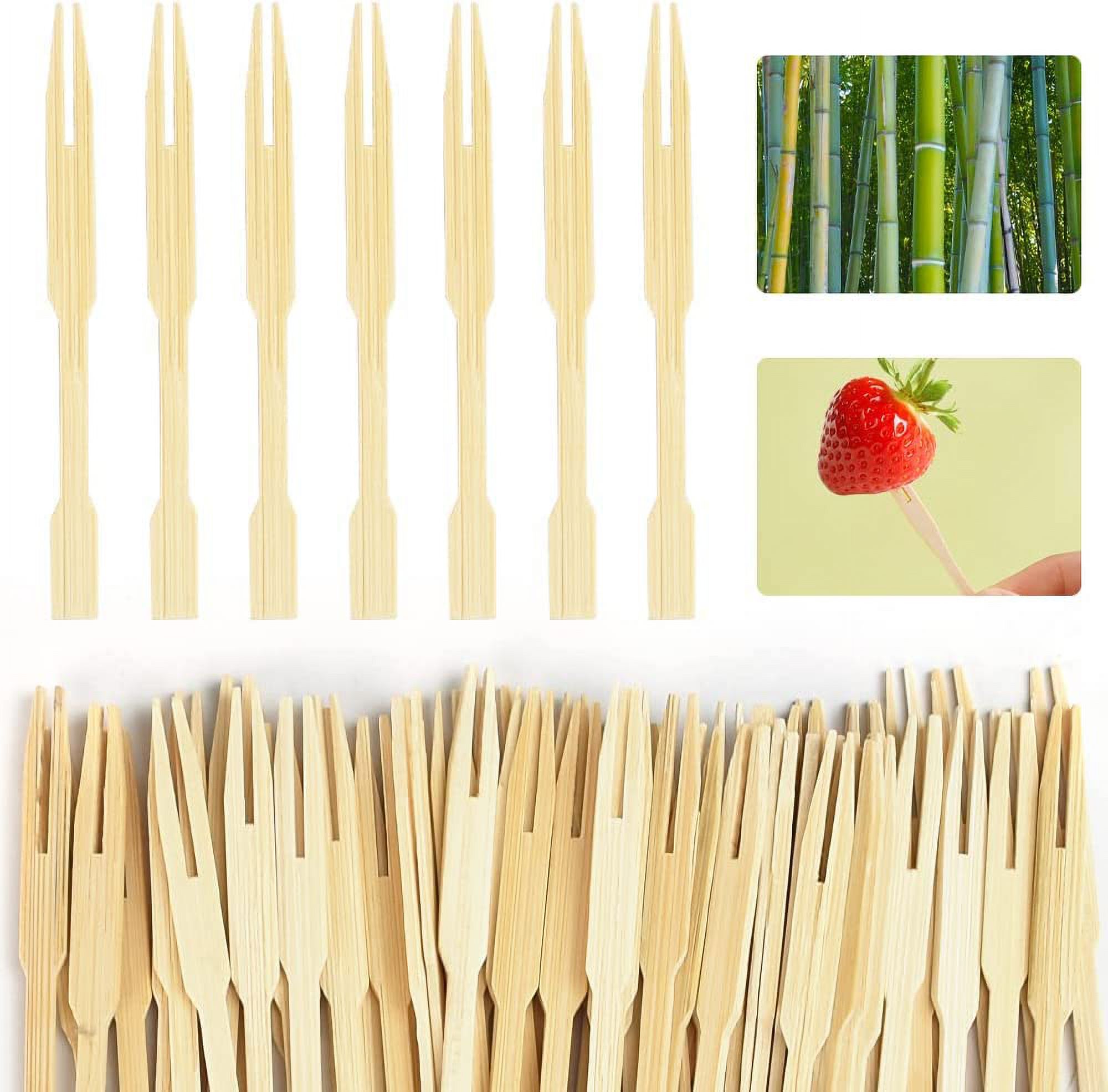 DNY 150Pcs Disposable Bamboo Wooden Fruit Forks Canape Forks Bamboo ...