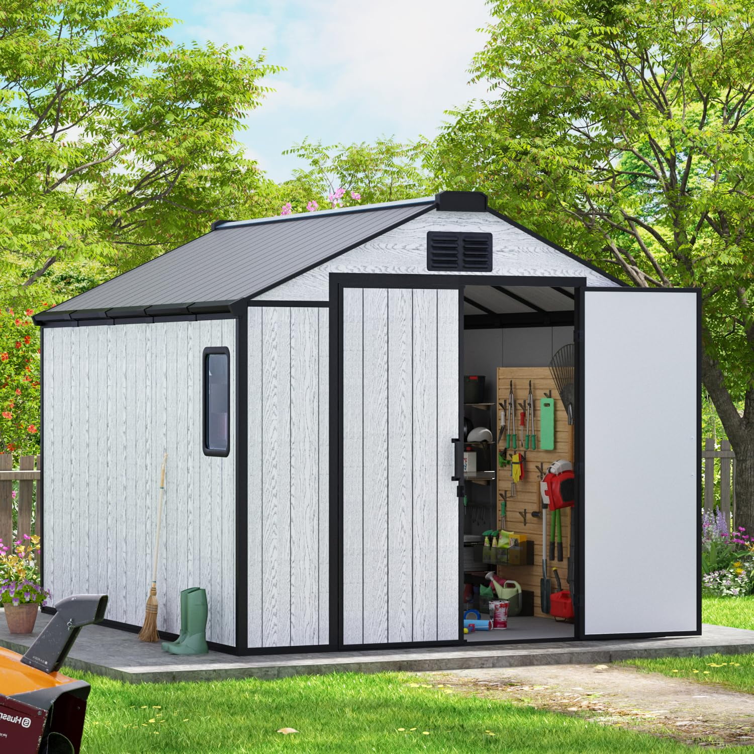 DNYKER 8 x 10 FT Resin Outdoor Storage Shed, All-Weather Plastic Garden ...