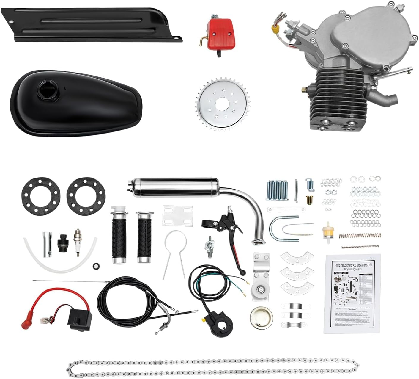 DNYSYSJ 100cc 2-Stroke Bicycle Engine Kit - Gas/Petrol Motorized Bike Conversion Kit for 26"/28 ...