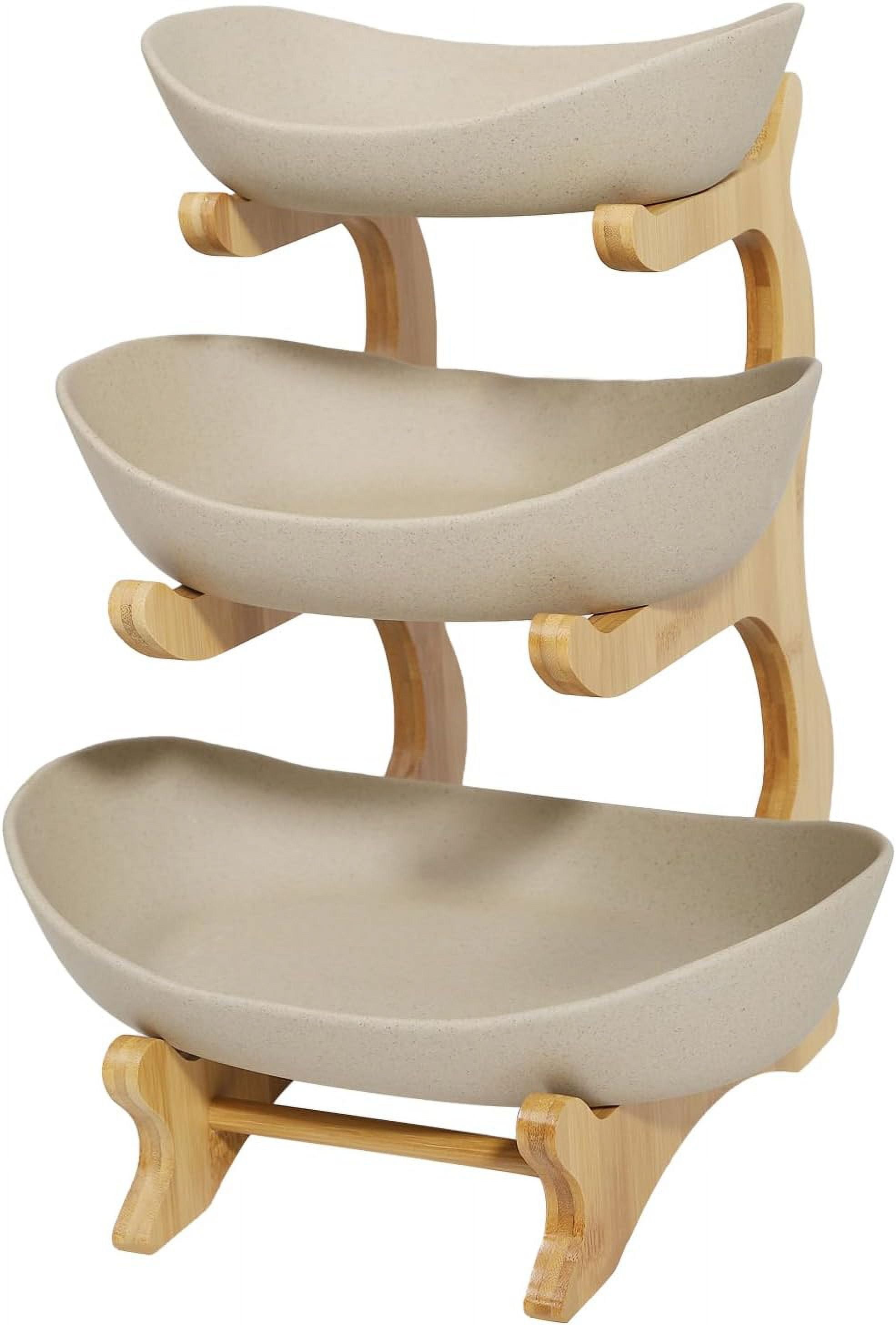 DNYSYSJ 3 Layer Ceramic Fruit Bowls, Ceramic Fruit Plate with Bamboo ...