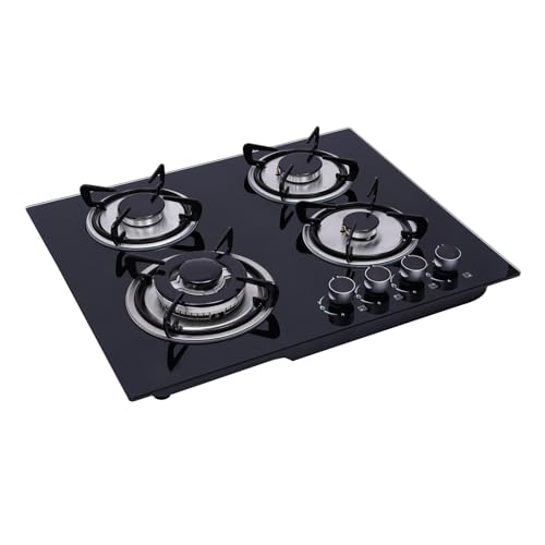 DNYSYSJ 4 Burners Gas Cooktop 23"" Built-in Tempered Glass Surface ...