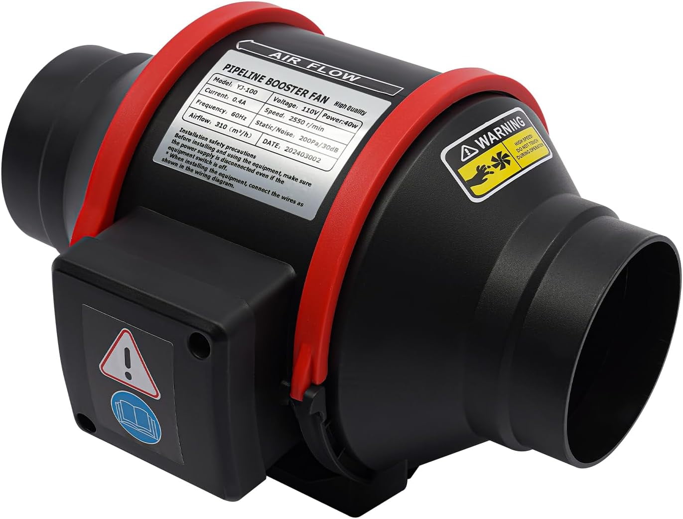 DNYSYSJ 6" Inline Duct Fan, 75W 318CFM Ventilation ExtractorFan 6 ...