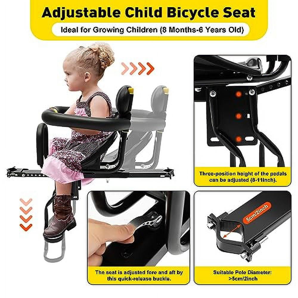 DNYSYSJ Kids Bike Seat, Front Mounted Child Bike Seat with Guadrail ...
