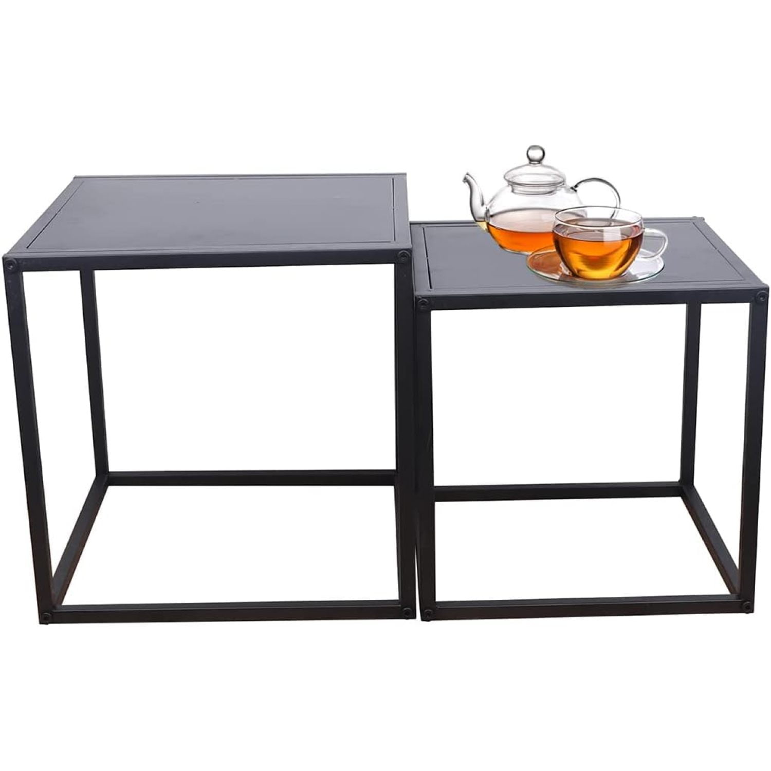 DNYSYSJ Metal End Table Set of 2 Black Square Side Table Living Room ...