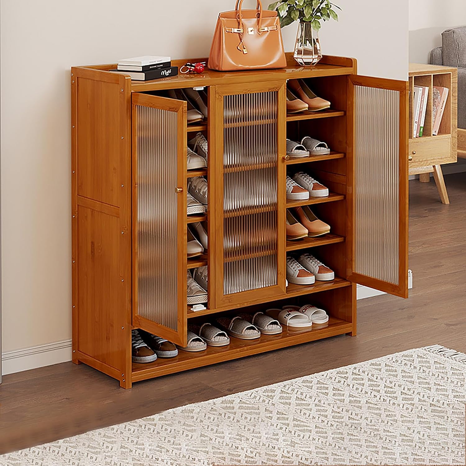 DNYSYSJ Shoe Cabinet, 8-Tier Brown Shoe Rack Shoe Storage Cupboard with ...