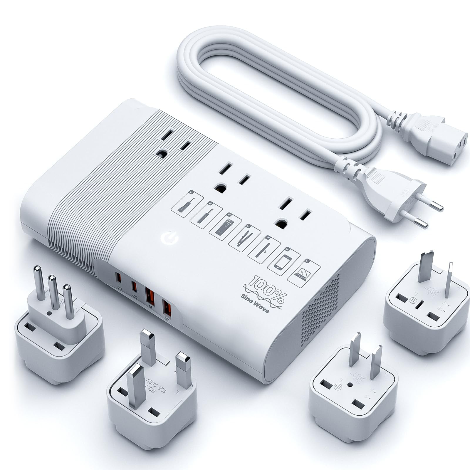 DOACE 350W Travel Adapter 220V to 110V Power Converter Pure Sine Wave ...