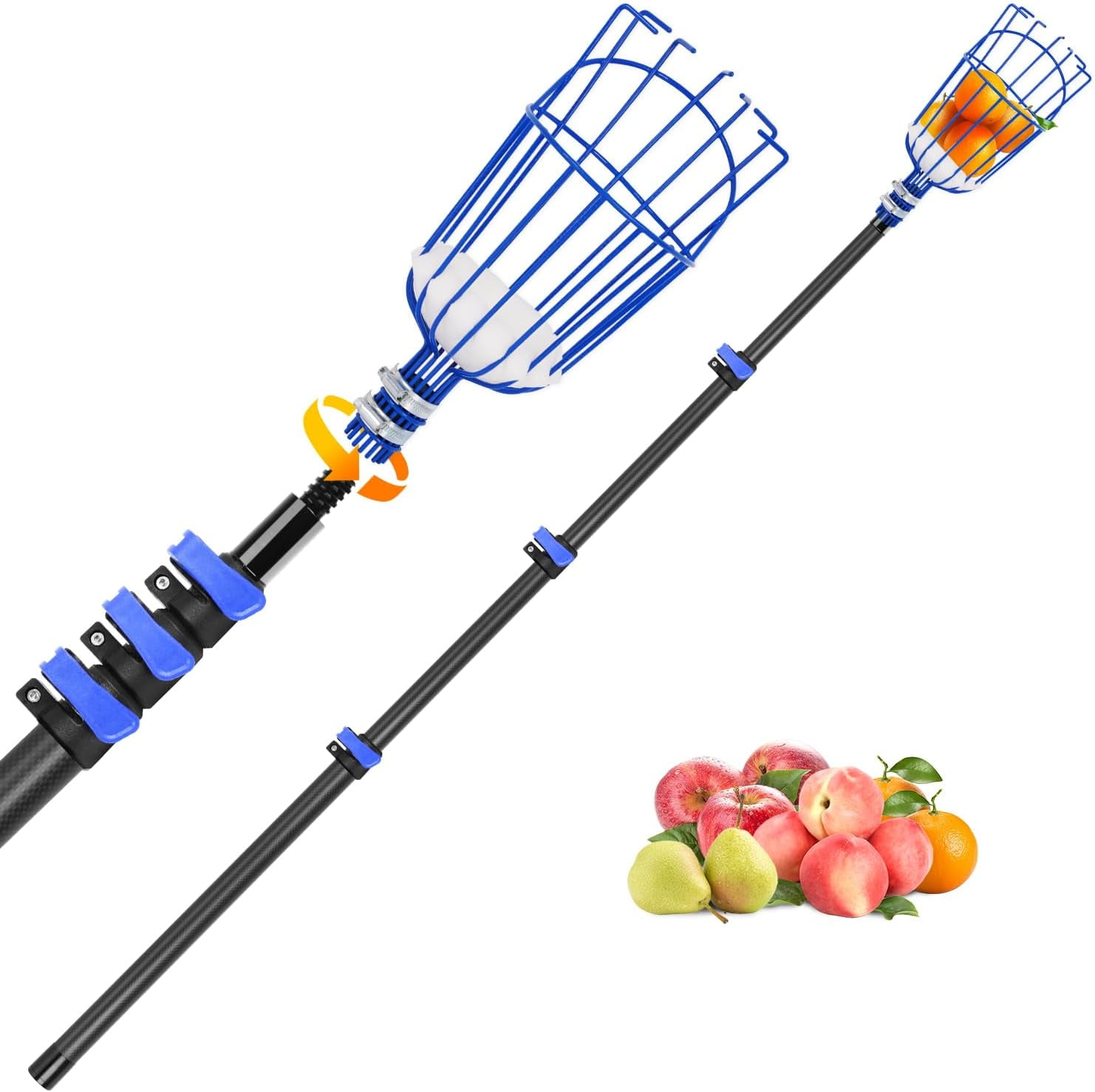 DOBEN 12FT Carbon Fiber Fruit Picker Pole with Basket Telescoping ...