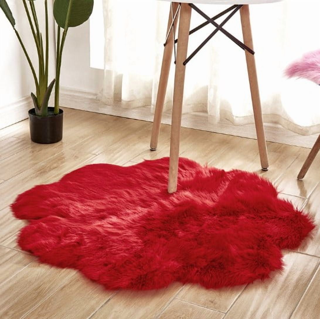 DOBLT Luxury Faux Wool Area Rug - Flower Design Sheepskin Carpet, Ultra ...