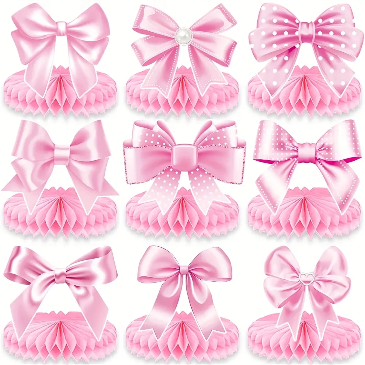 DOBLT Pink Bow Party Honeycomb Centerpieces Decorations Pink Bow ...