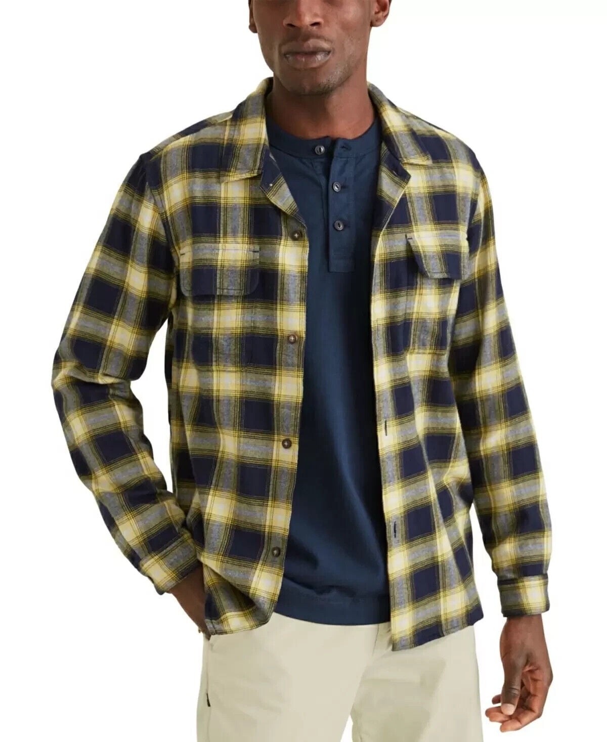 DOCKERS Men's Alpha Plaid Camp Shirt Navy Blue Yellow Size XL MSRP $79 - Walmart.com
