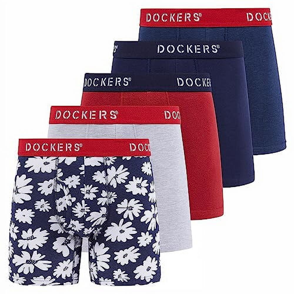 DOCKERS Mens Boxer Briefs Breathable Cotton Underwear for Men Pack of 5 ...