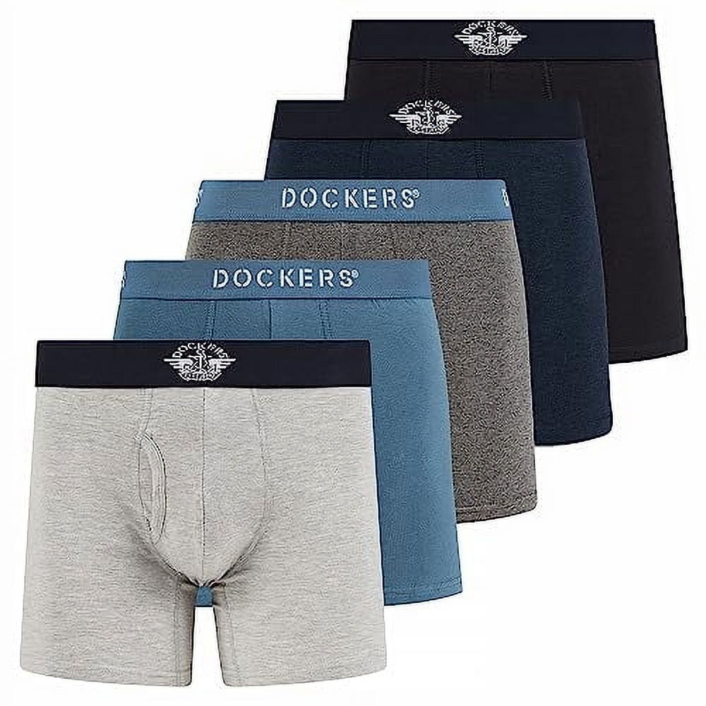 DOCKERS Mens Boxer Briefs Breathable Cotton Underwear for Men Pack of 5 ...