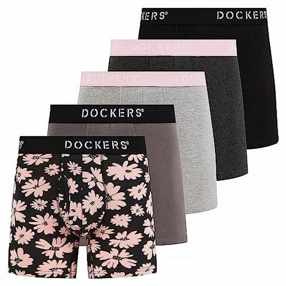 DOCKERS Mens Boxer Briefs Breathable Cotton Underwear for Men Pack of 5 ...