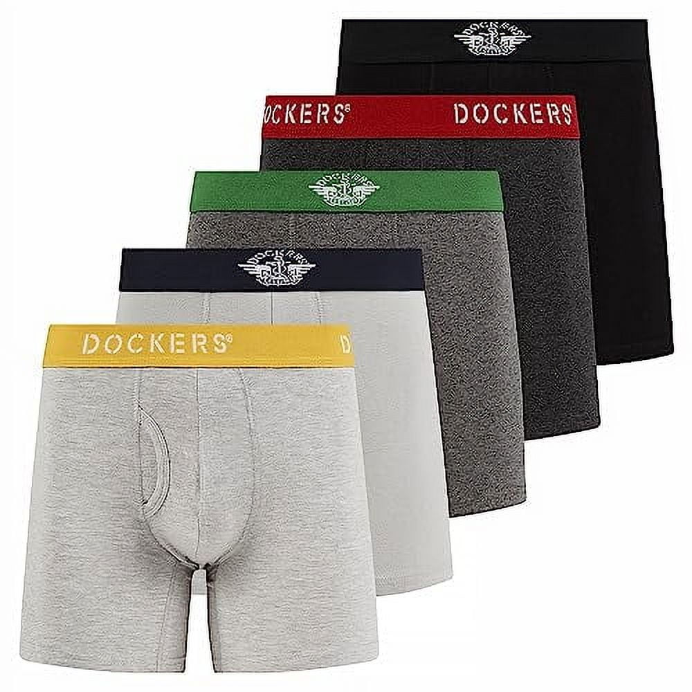 DOCKERS Mens Boxer Briefs Breathable Cotton Underwear for Men Pack of 5 ...