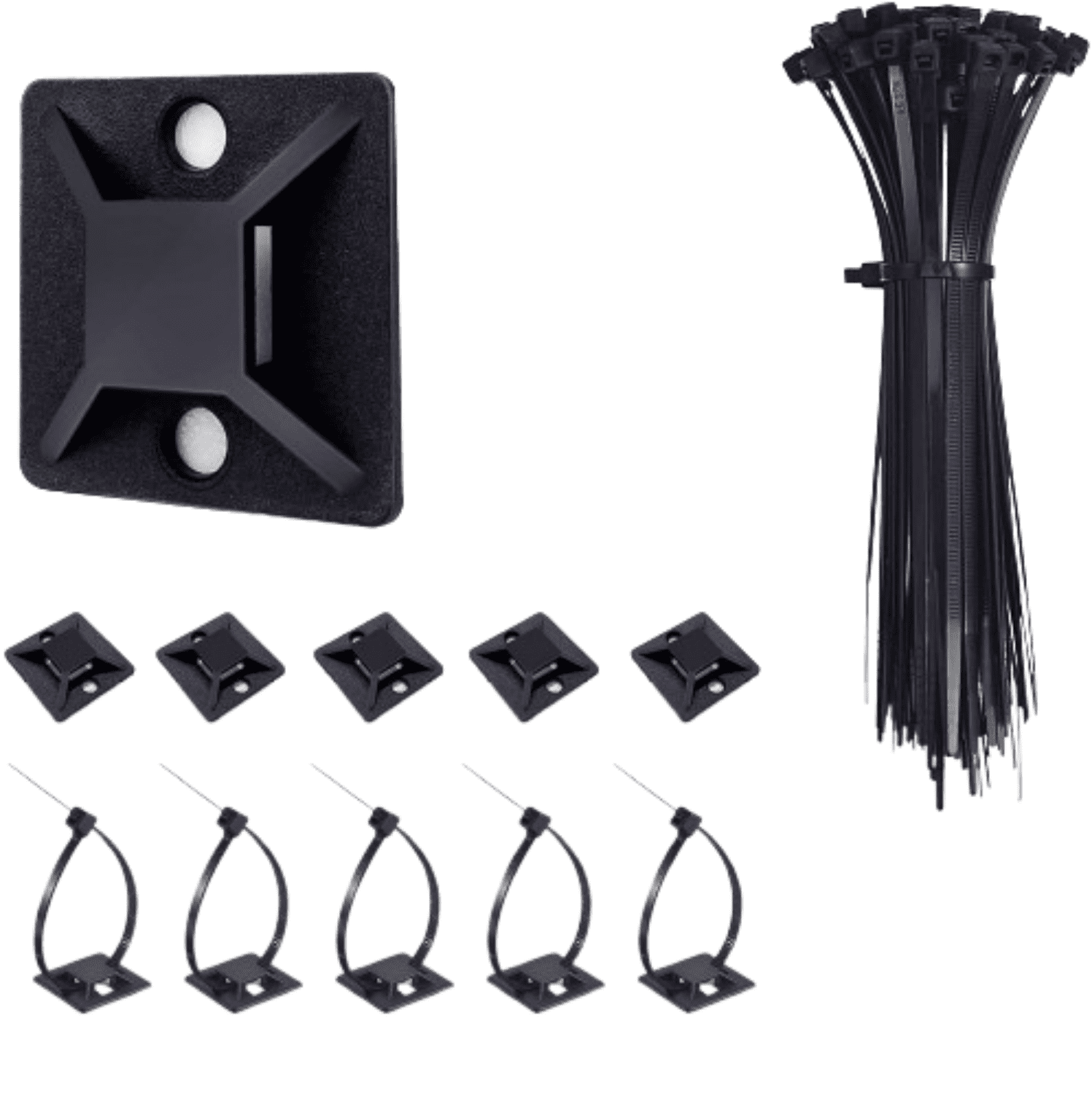 DOCLAKE 100PCS Black Tie Zip Self Mounts Set Base Holders,Outdoor ...