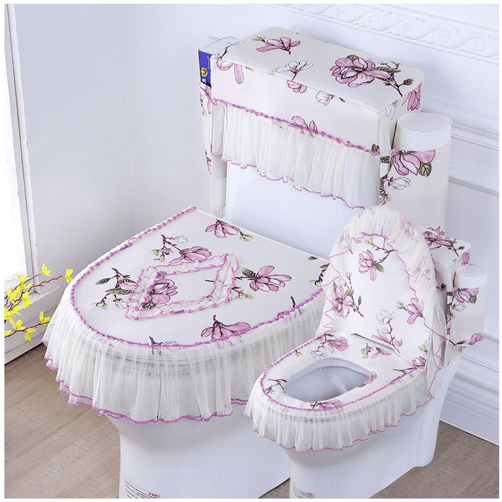 DOCRELD 3PCS Toilet Seat Cover Set,Velvet Lace Toilet Mat Set-for ...