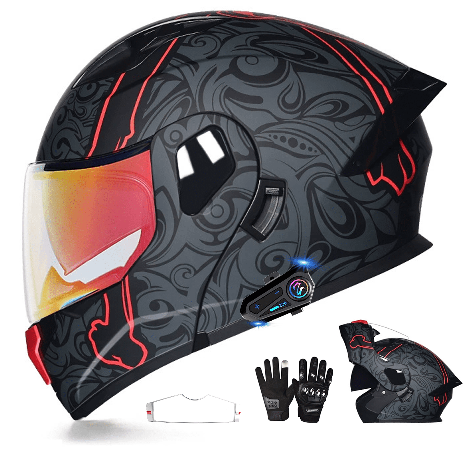 DOCRELD Bluetooth Modular Motorcycle Helmet DOT Approved Full Face ...