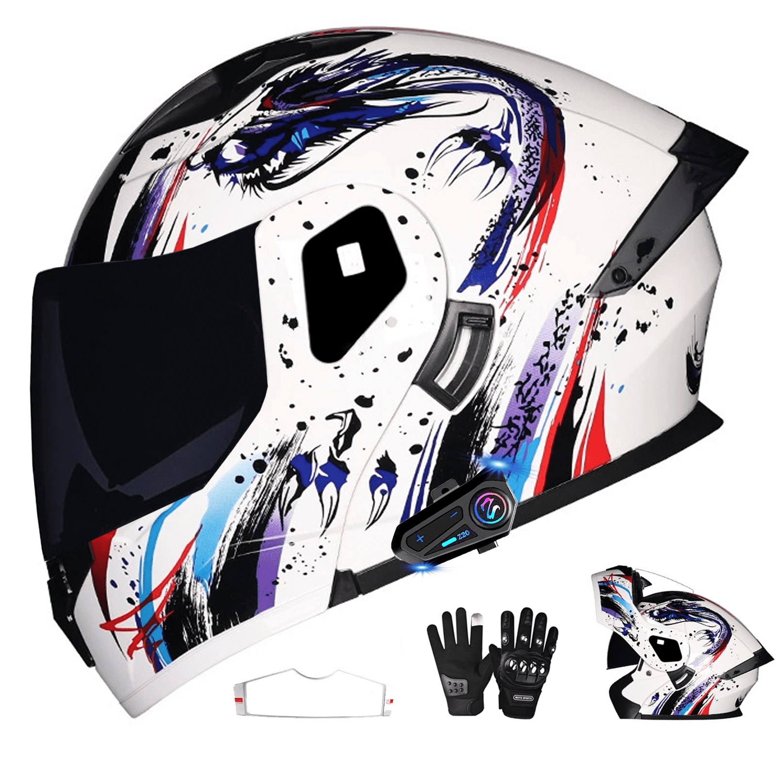 DOCRELD Bluetooth Motorcycle Helmet,Motorcycle Bluetooth Modular Helmet ...