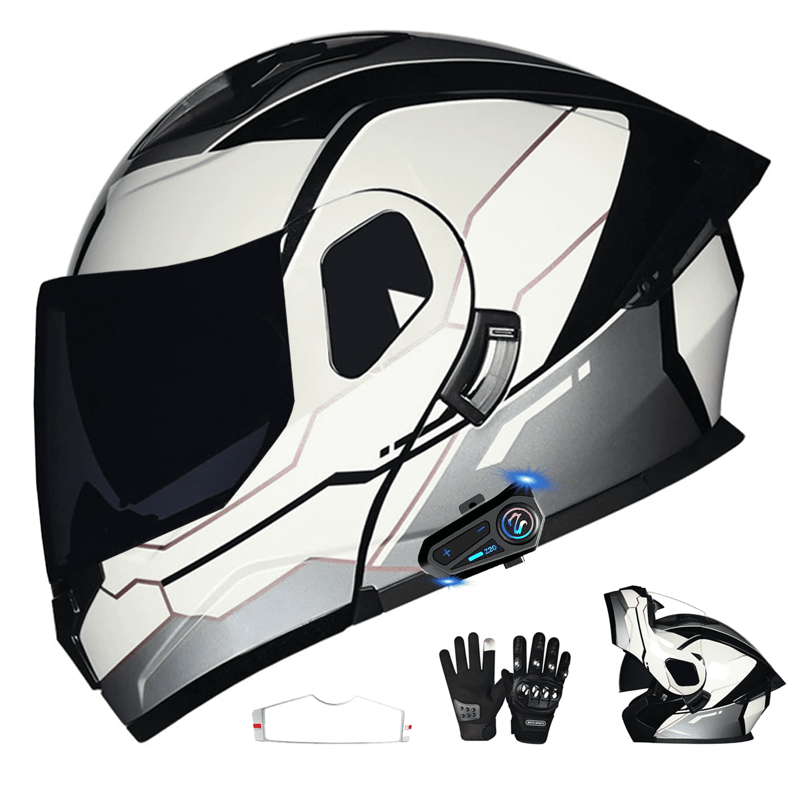 DOCRELD Bluetooth Motorcycle Helmet,Motorcycle Bluetooth Modular Helmet ...