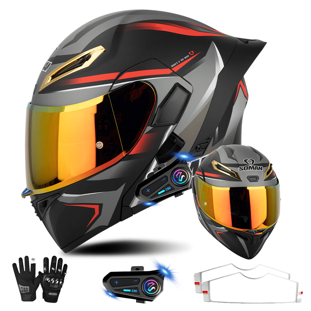 DOCRELD DOT Bluetooth Modular Motorcycle Helmet ,Gold lenses, Unisex ...