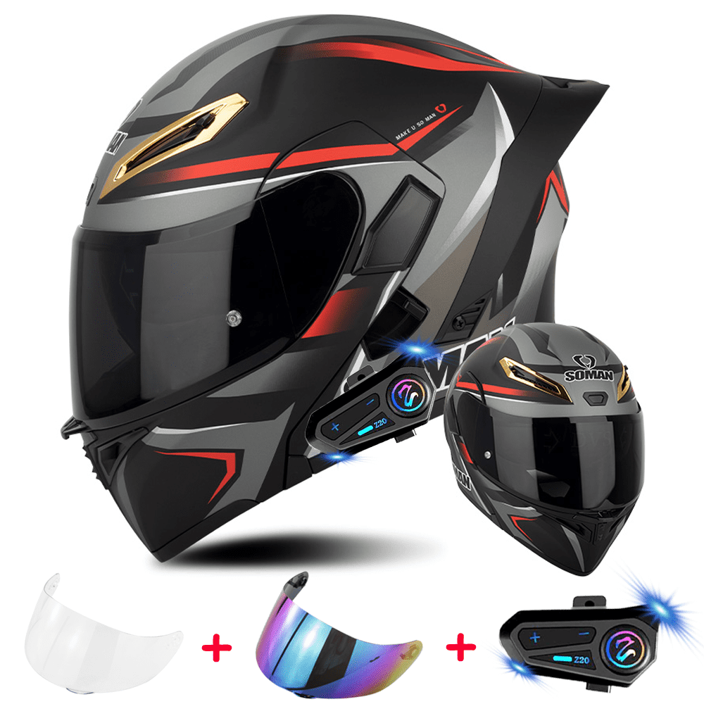 DOCRELD DOT Bluetooth Modular Motorcycle Helmet ,With Clear lens, black ...