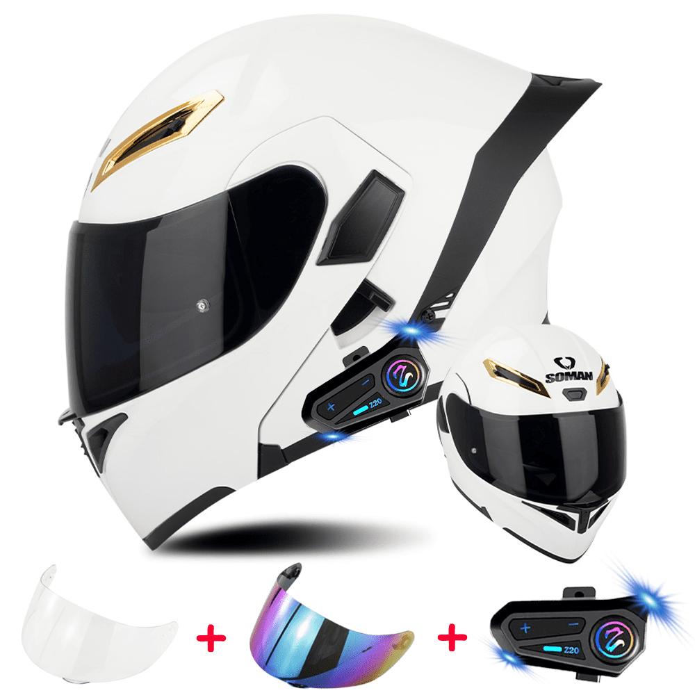 DOCRELD DOT Bluetooth Modular Motorcycle Helmet ,With Clear lens, black ...