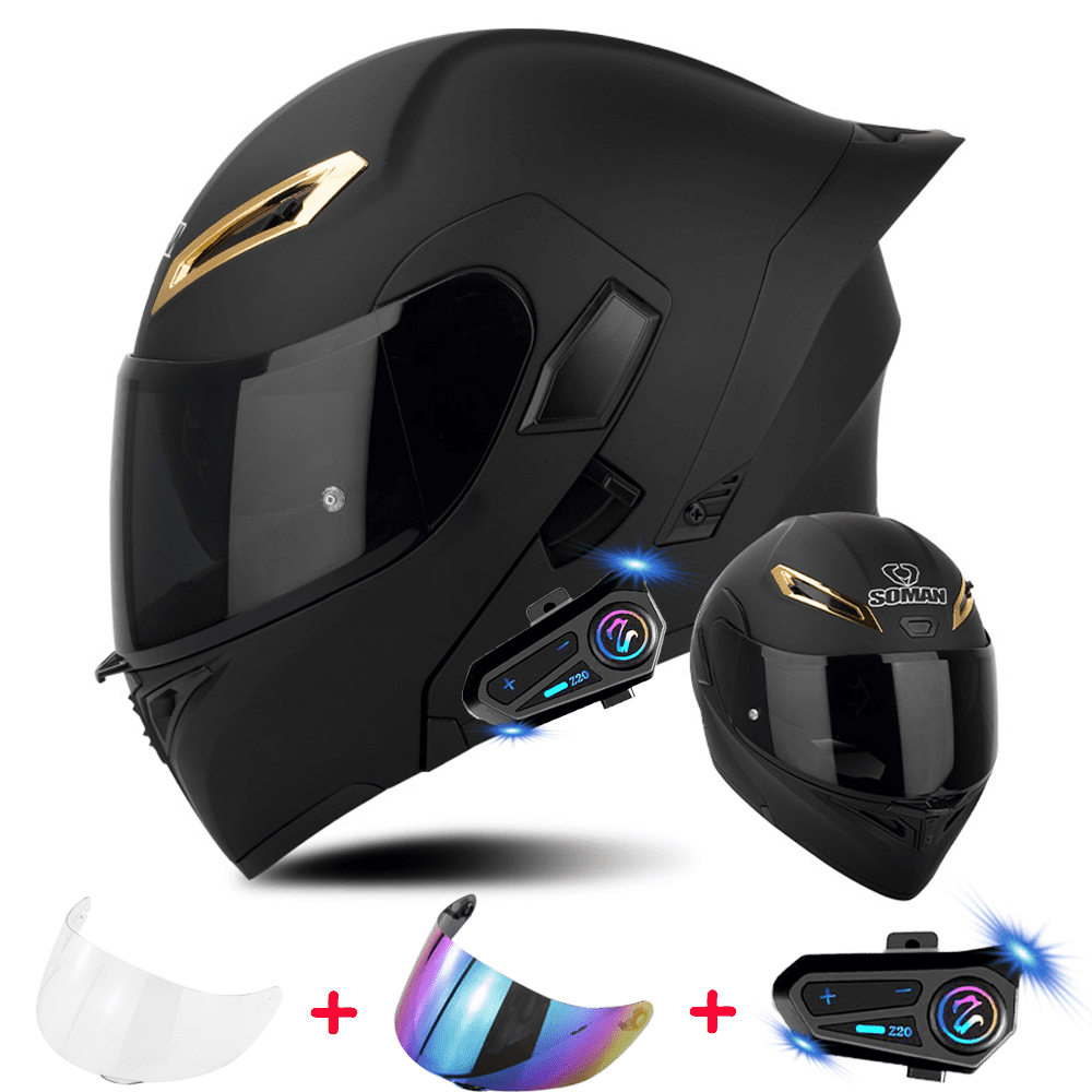 DOCRELD DOT Bluetooth Modular Motorcycle Helmet ,With Clear lens, black ...