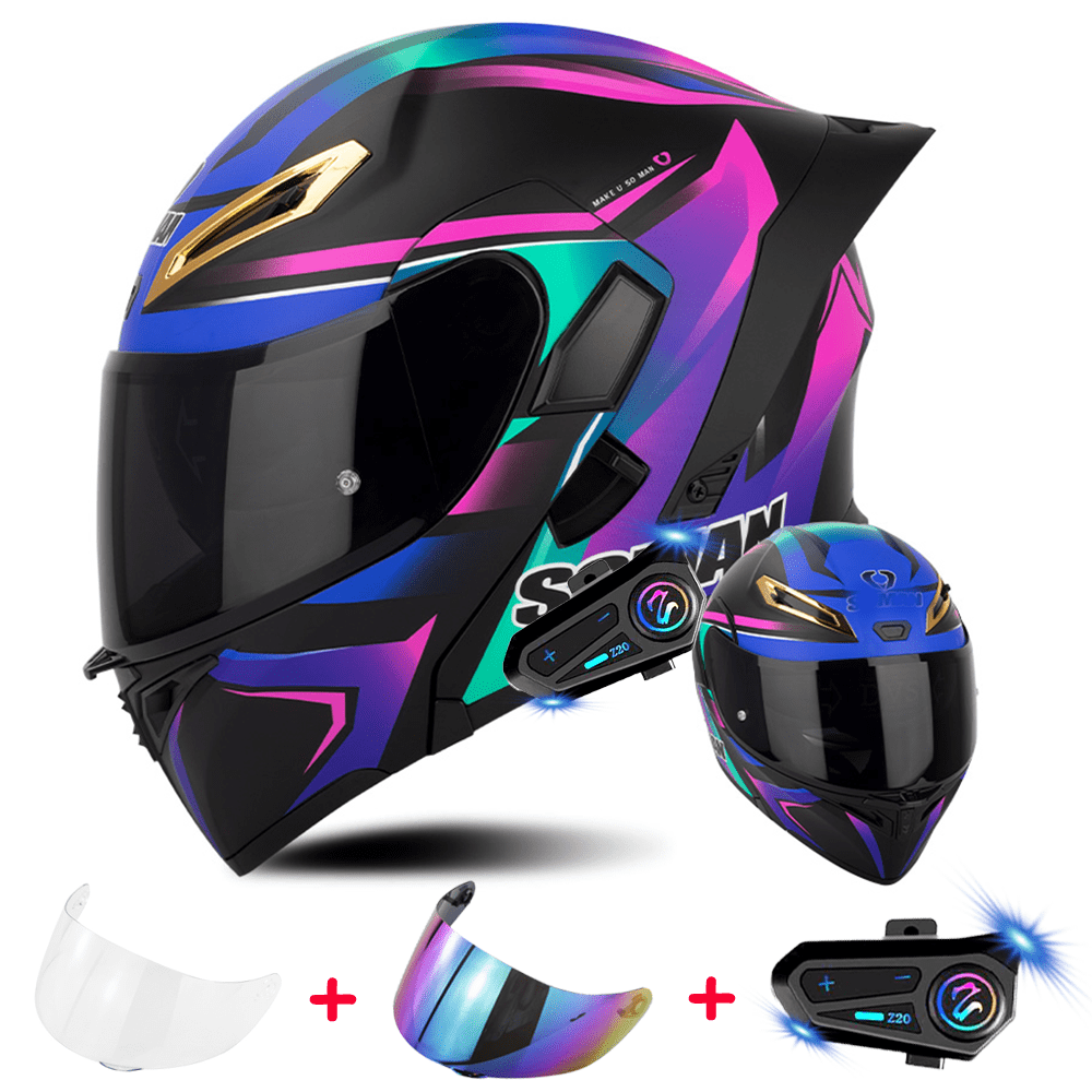 DOCRELD DOT Bluetooth Modular Motorcycle Helmet ,With Clear lens, black ...