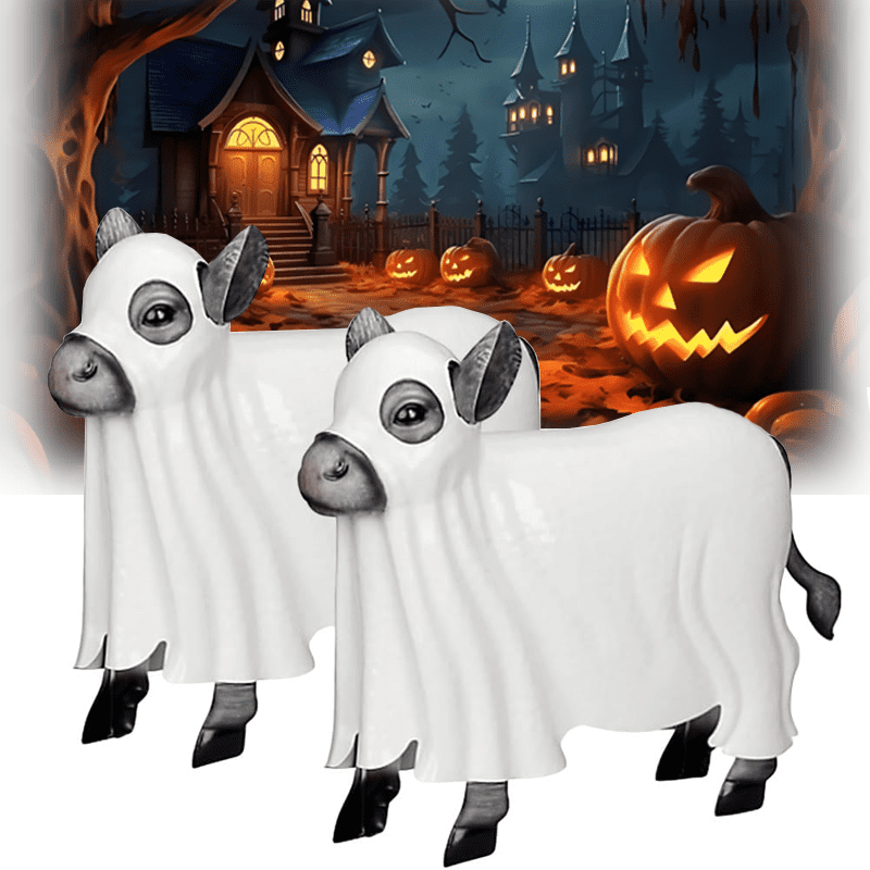 DOCRELD Ghost Cow Statue,Spooky Metal Ghost Cow Decor,Halloween Cow ...