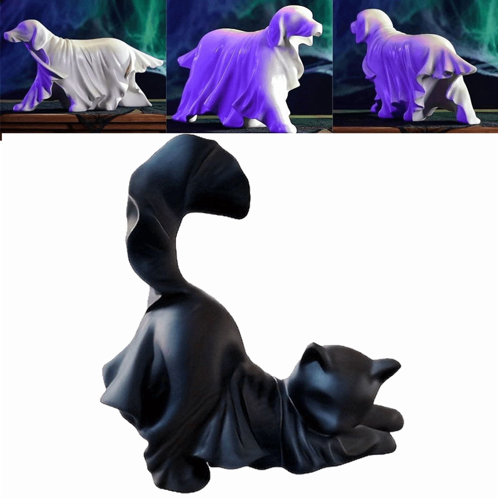 DOCRELD Halloween Ghost Dog Figurine,Glow-in-The-Dark Ghost Dog Statue ...