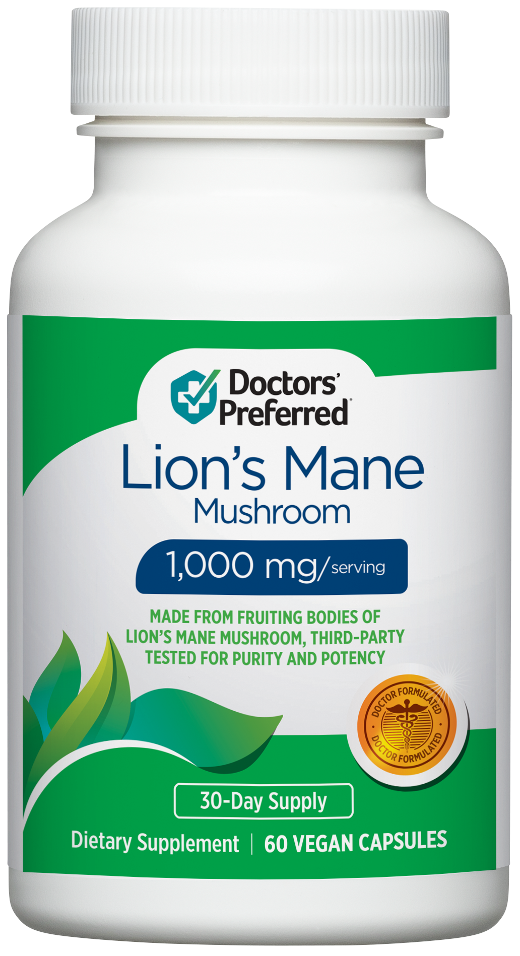 DOCTORS' PREFERRED Lion’s Mane Mushroom Supplement—1,000 mg/Serving, 60 ...