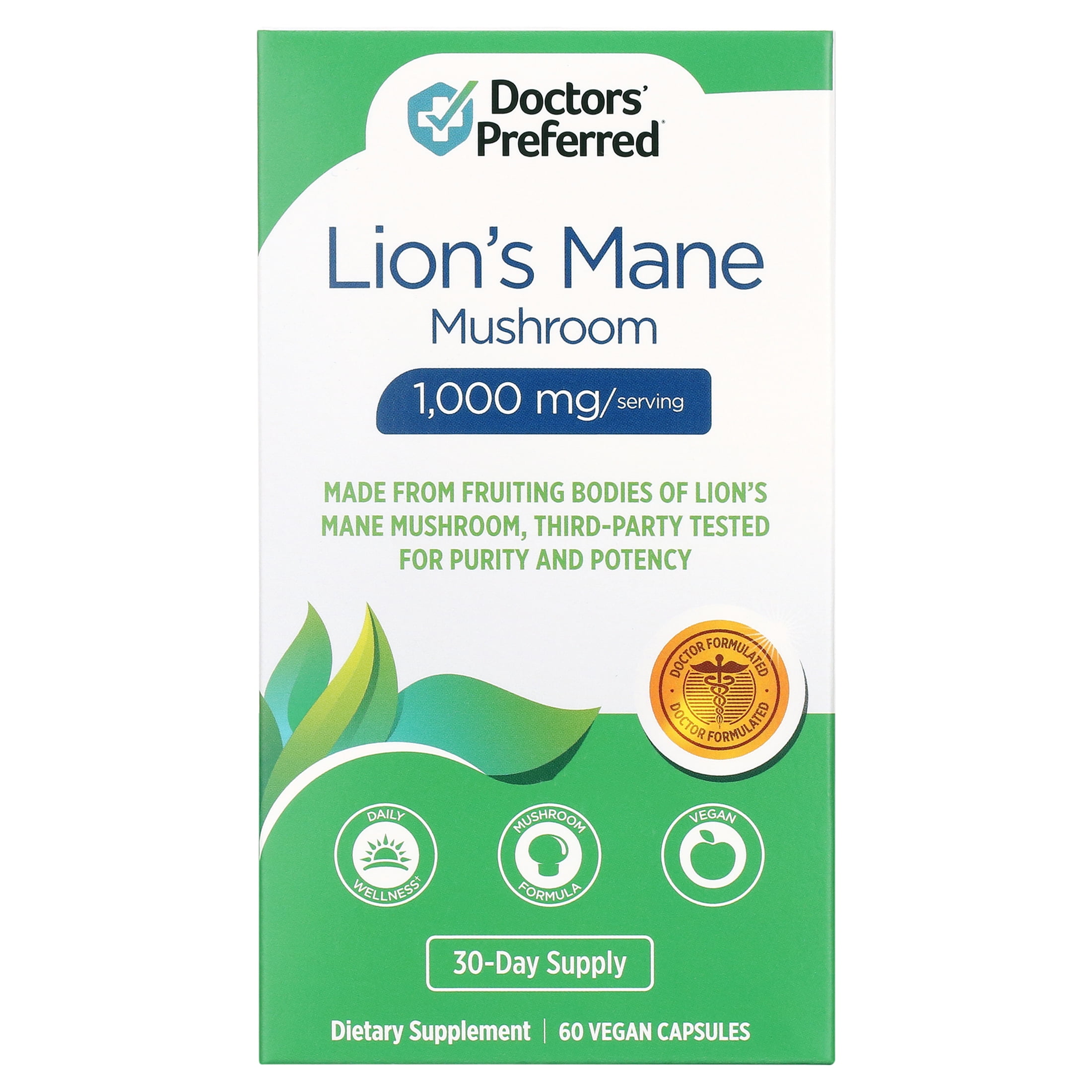 DOCTORS’ PREFERRED Lion’s Mane Mushroom Supplement—1,000 mg/Serving, 60 ...
