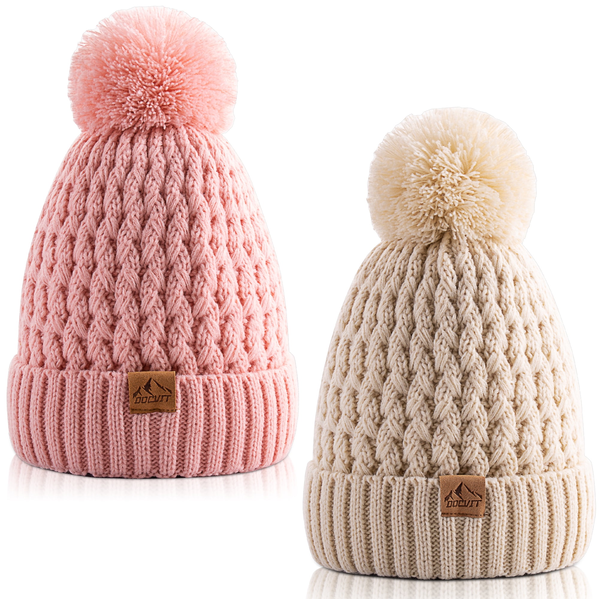 DOCVIT Assorted Youth Fleece Ball Beanie Warm Winter Hats for Toddlers, Kids 3-9 Years Old, 2 ...