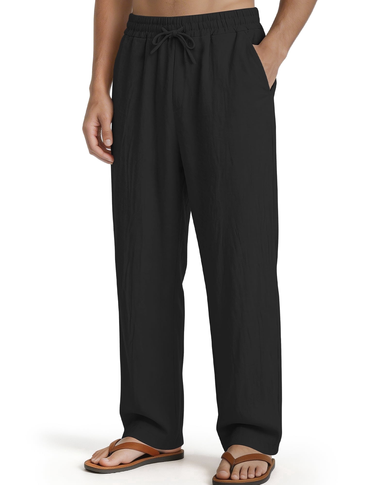 DOCVIT Mens Casual Pants Side Pockets Loose Fit with Elastic Waist ...