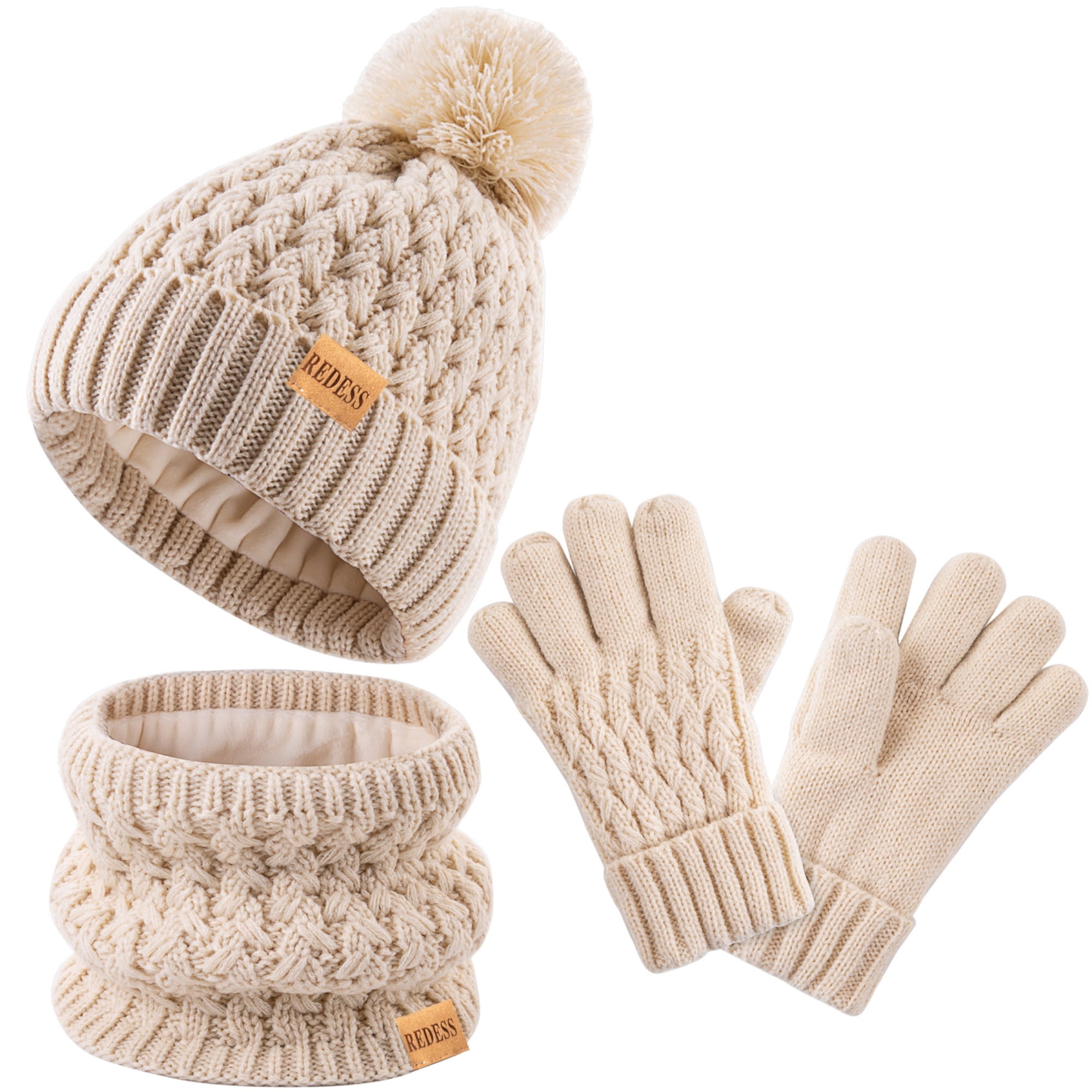 DOCVIT Kids Unisex Winter Beanie Hat, Scarf & Mitten Gloves Set for ...