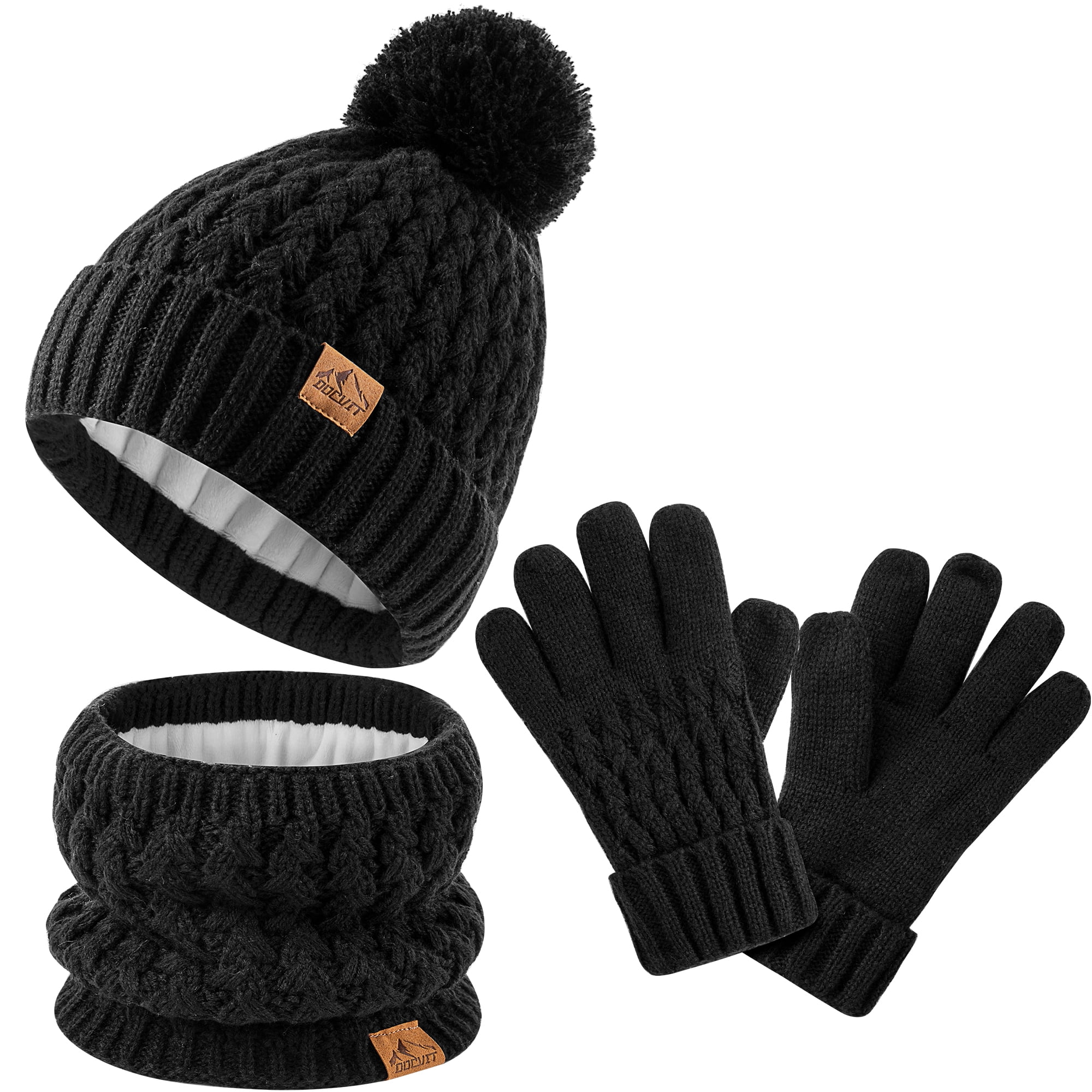 DOCVIT Youth Knit Warm Beanie, Scarf, and Mitten Gloves Set for Kids 3-9 Years-Black - Walmart.com