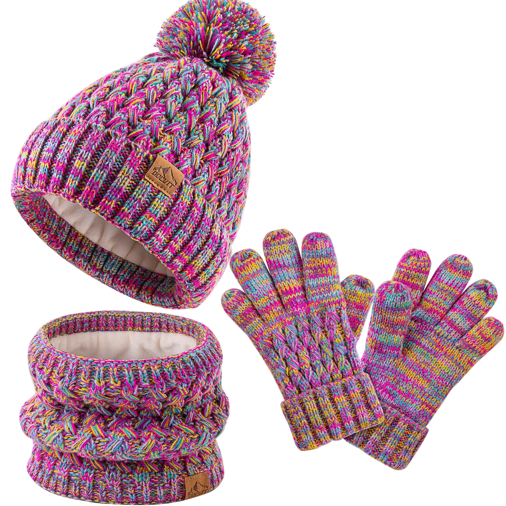DOCVIT Kids Winter Set - Beanie, Circle Scarf & Gloves, 3-9 Years, Multicolor - Walmart.com