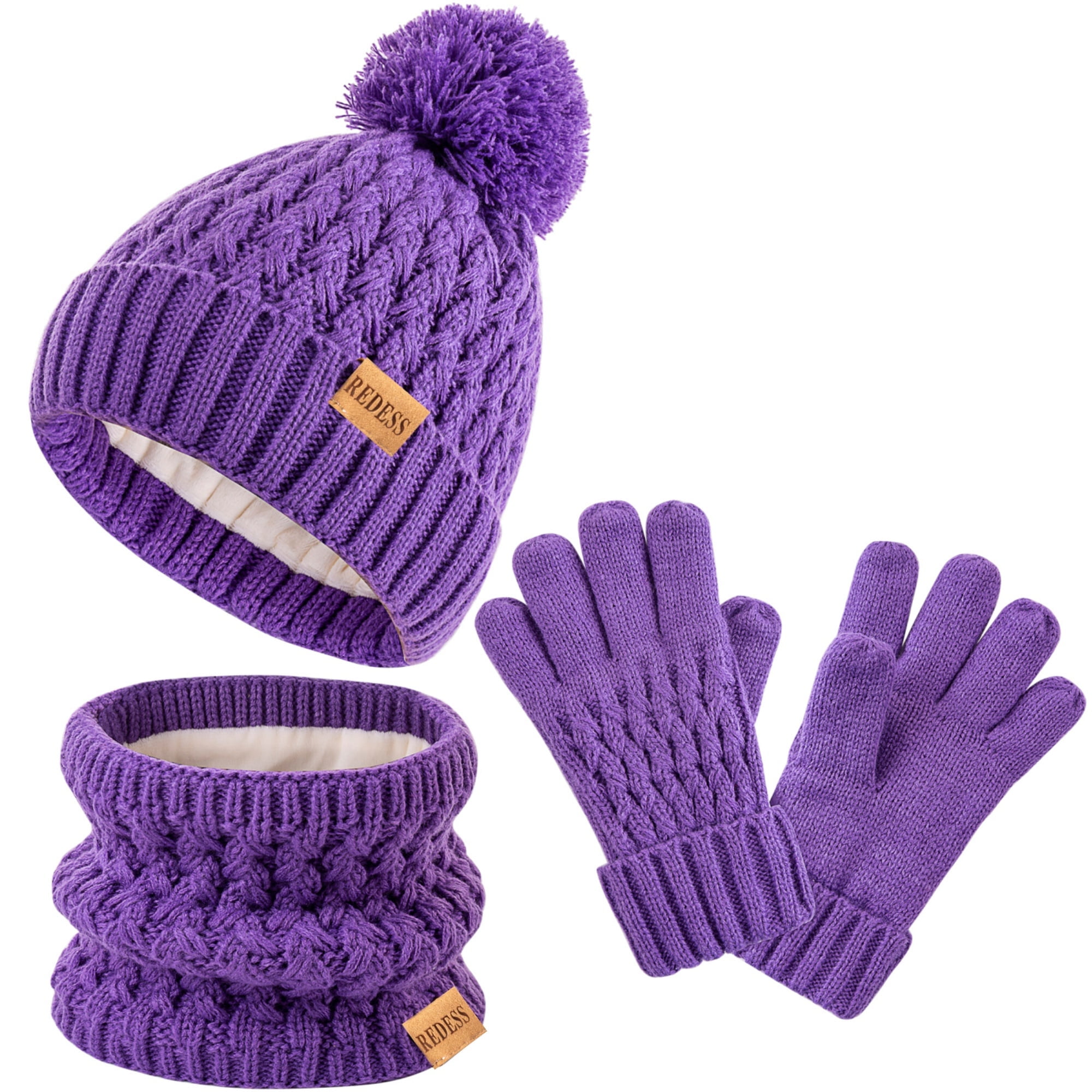 REDESS Unisex Kids Winter Beanie Hat, Gloves and Scarf Set, Acrylic ...