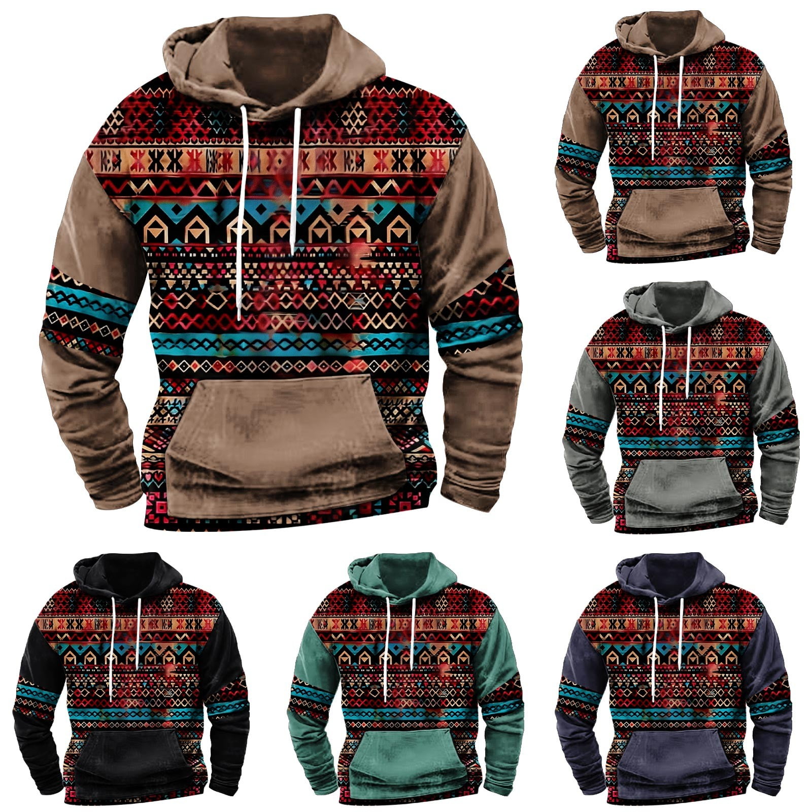 DODADAWANJ Aztec Hoodies for Men Color Block Hooded Sweatshirts Big and ...