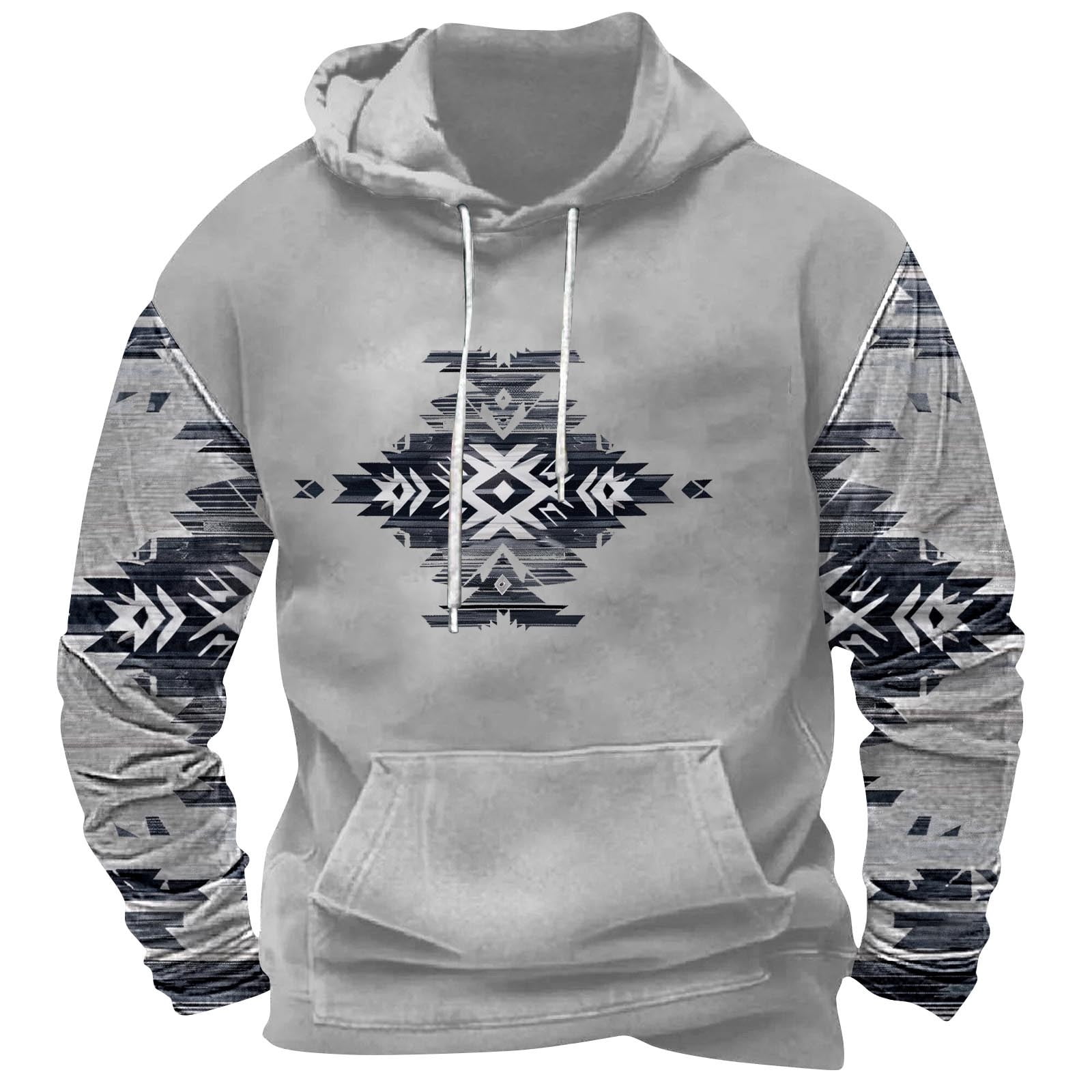 DODADAWANJ Color Block Hoodie for Men Aztec Graphic Pullover Sweatshirt ...