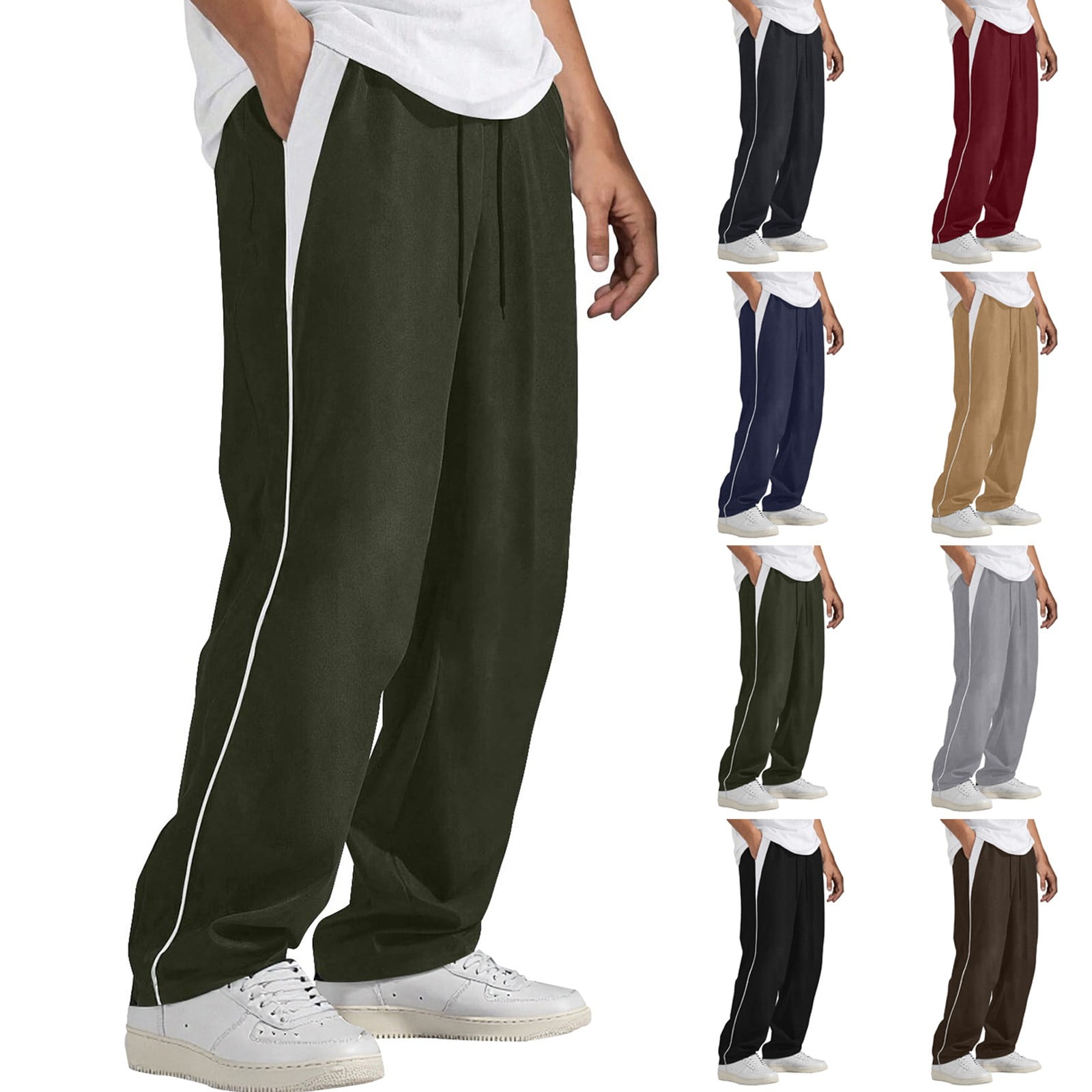 DODADAWANJ Comfort Casual Pants for Men Drawstring Elastic Waist Loose ...