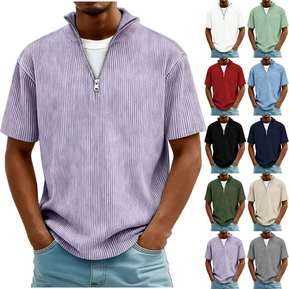 DODADAWANJ Corduroy Tops for Men Big and Tall Quarter Zip Shirts ...