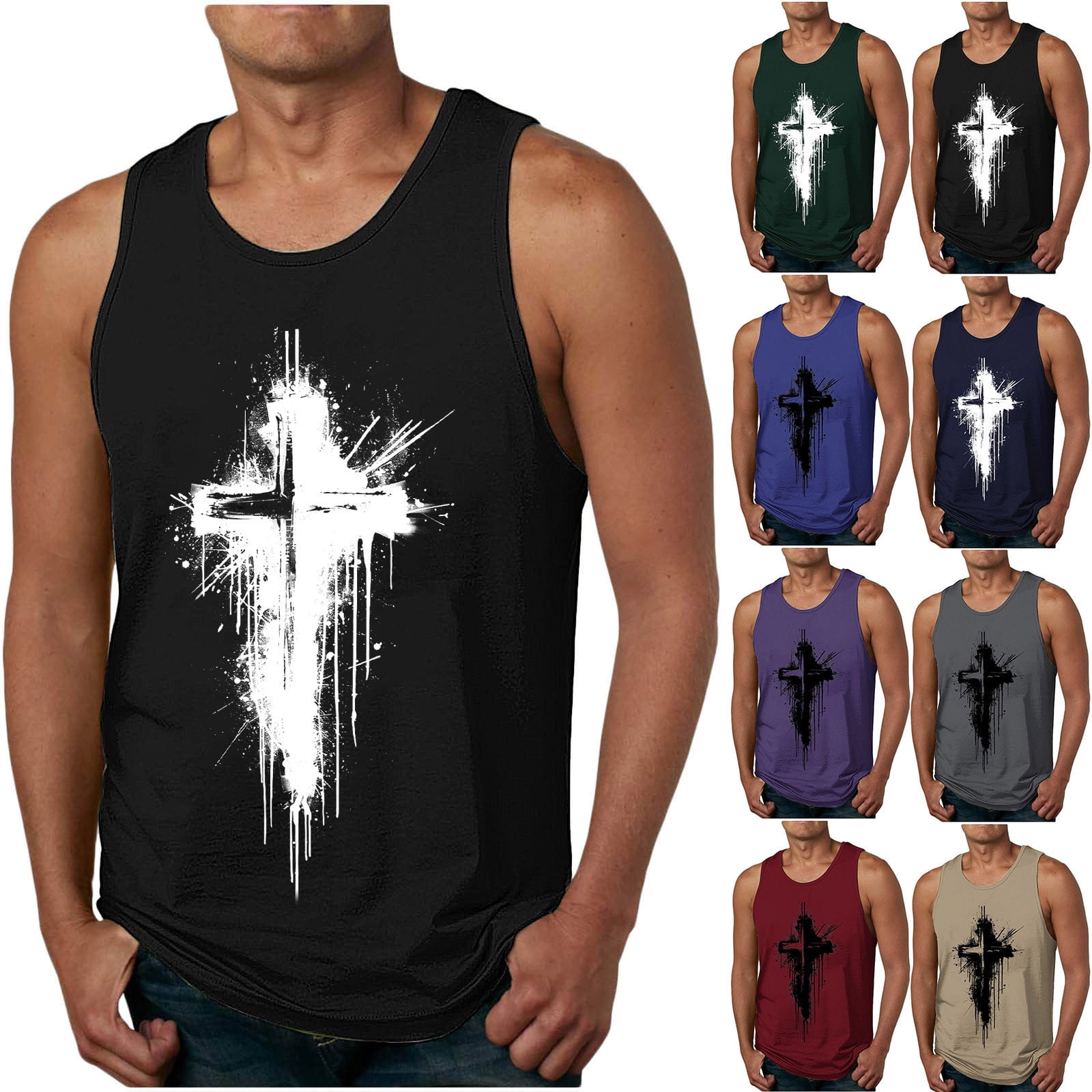 DODADAWANJ Cross Graphic Active Tank Tops Mens Workout Tank Tops ...