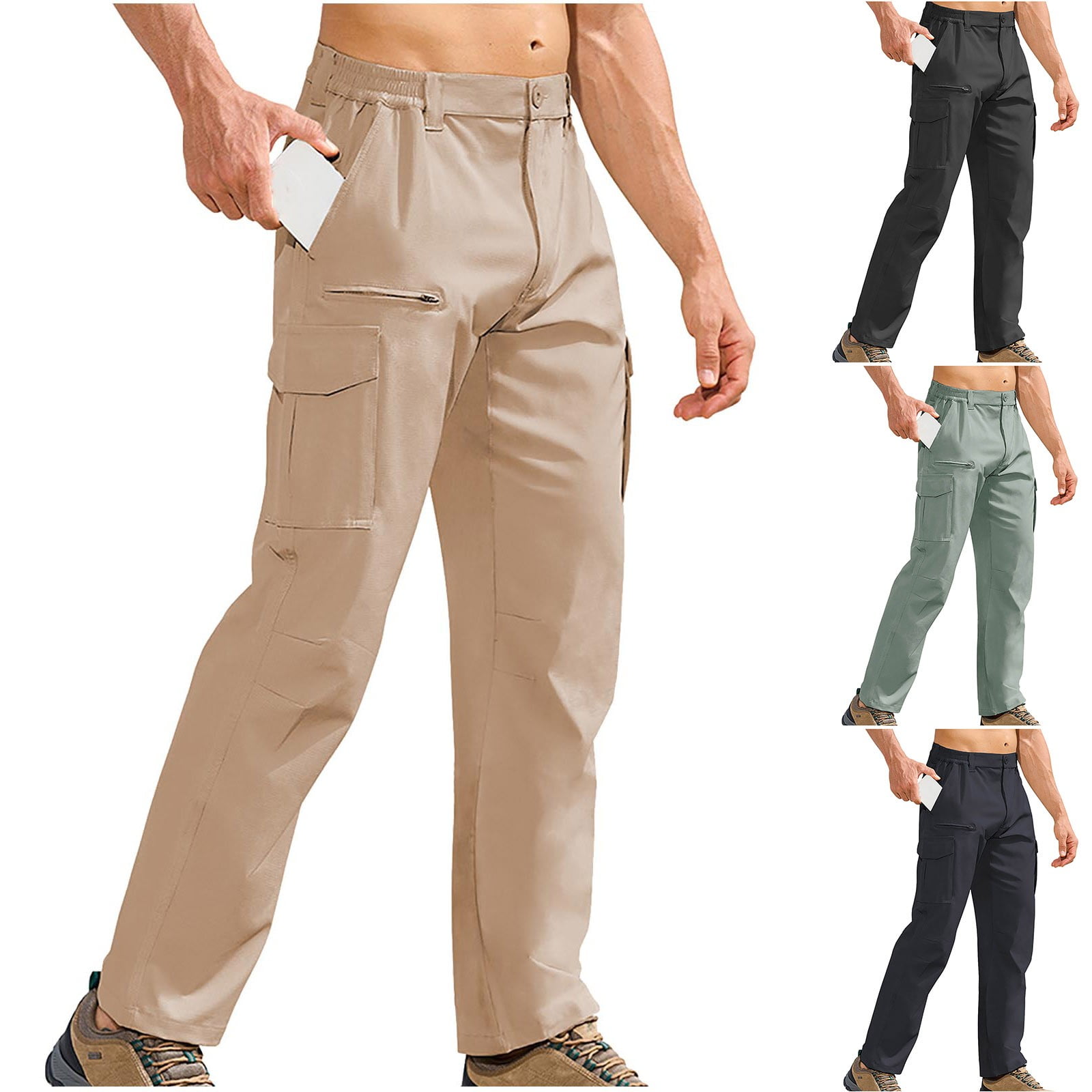 DODADAWANJ Expandable Cargo Pants for Men with Zipper Multi Pockets ...